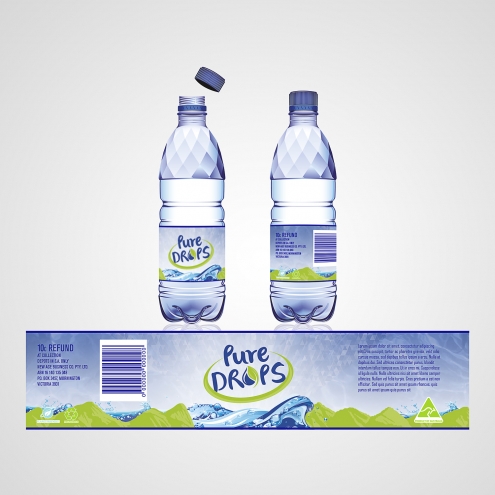 Label Design #66 | 'Pure Drops Spring Water' design project ...